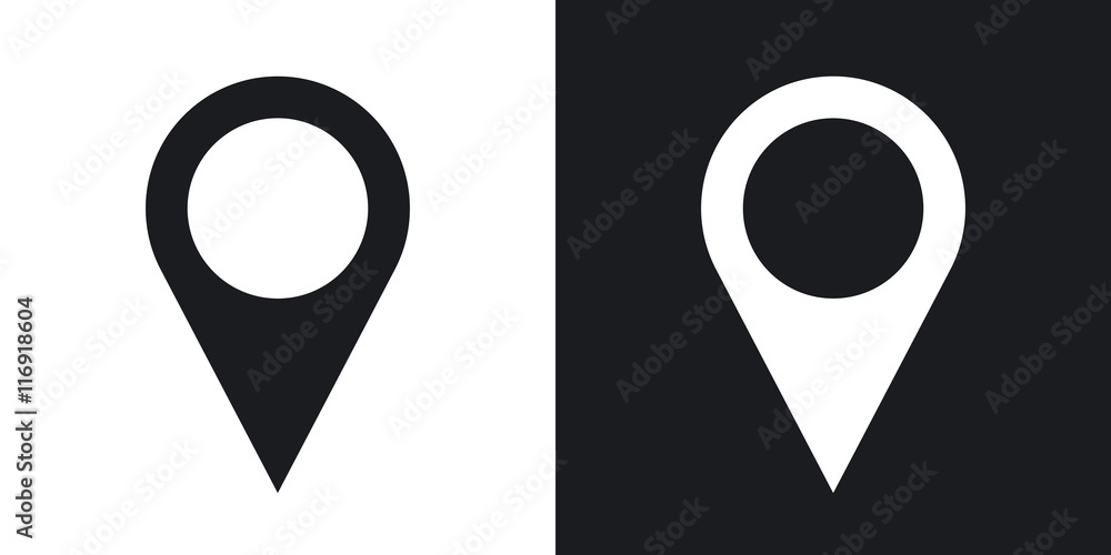 Map pointer icon, stock vector. Two-tone version on black and white ...
