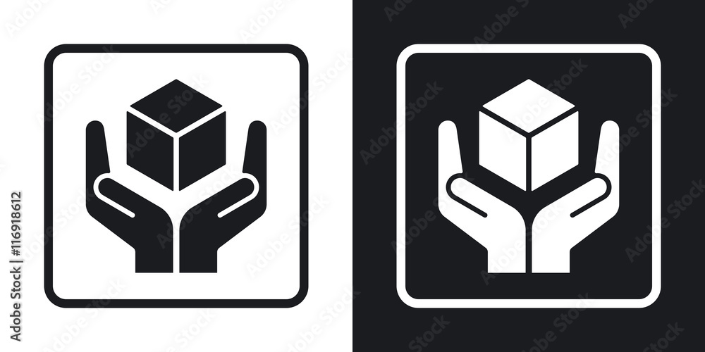 Handle with care packaging symbol. Two-tone version on black and white ...