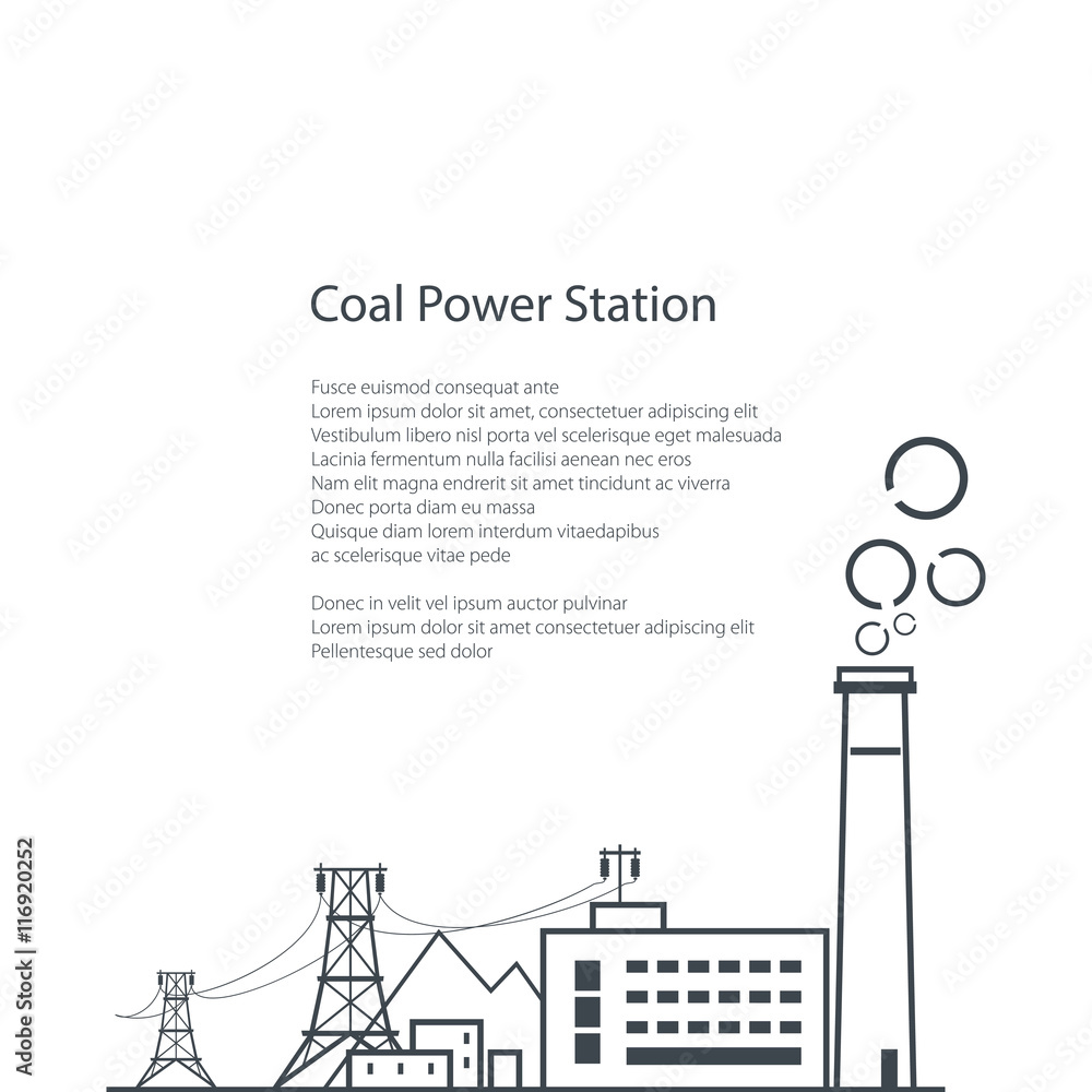 Coal Power Station Isolated on White Background, Complex Industrial ...