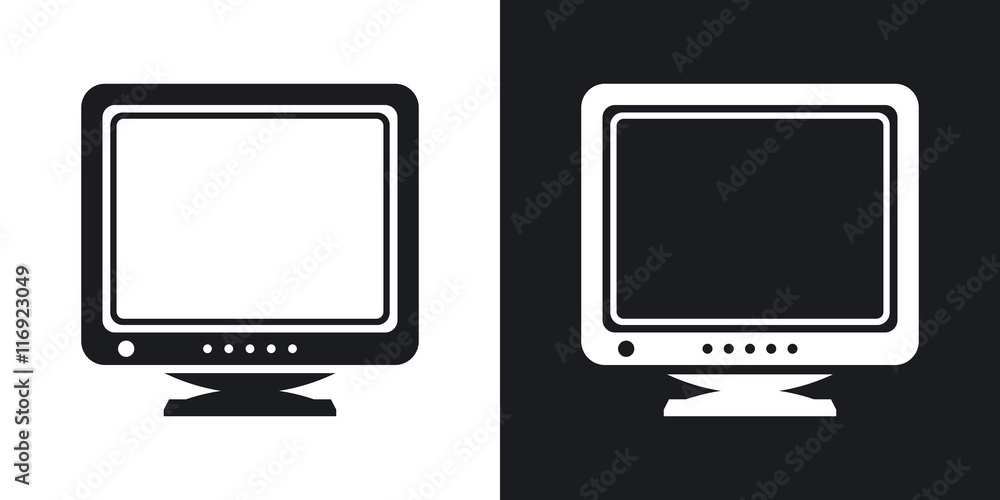 Vector Retro Computer Monitor icon. Two-tone version of Old Computer ...