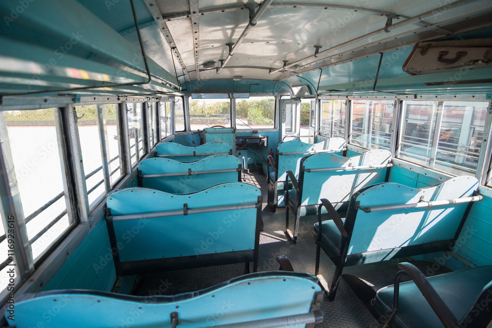 Fotografia do Stock: vintage old bus, seats | Adobe Stock