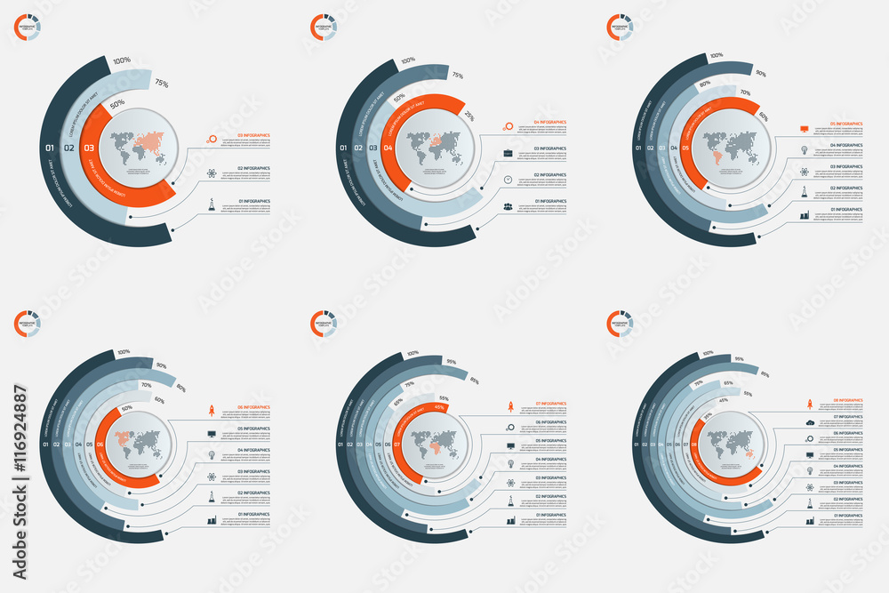 Set of circle infographic templates with 3-8 options. Stock Vector ...