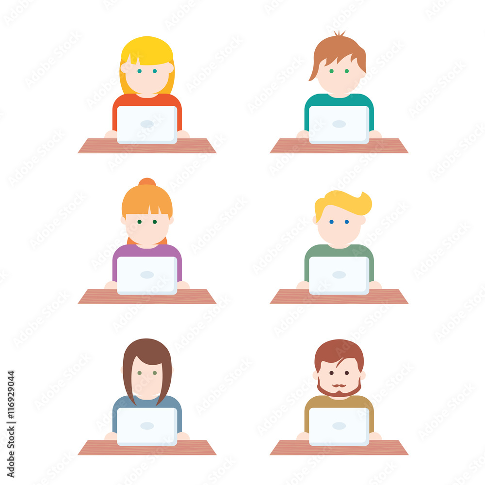 Set of people with computer icons avatar Stock Vector | Adobe Stock