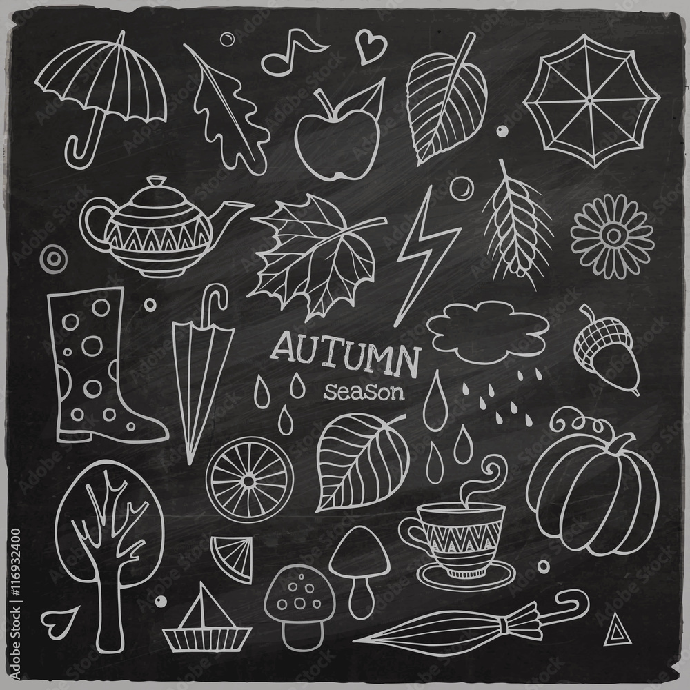 Vector set of different hand drawn autumn elements Stock Vector | Adobe ...