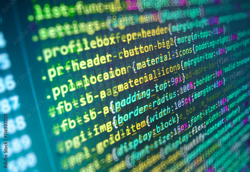 Javascript functions, variables, objects. Software engineer at work. WWW software development ...