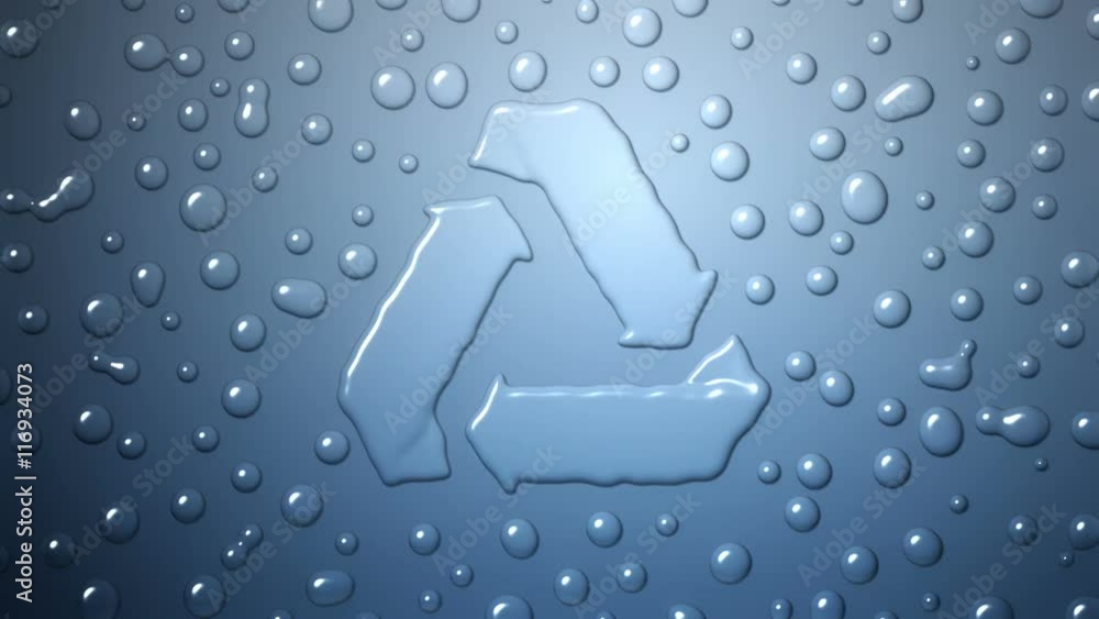 Animated background of the recycle logo made out of rain drops on a ...