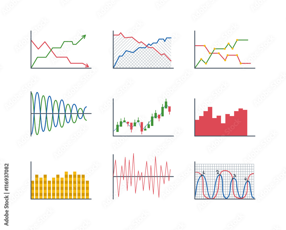 Business data graph analytics vector elements. Bar pie charts diagrams ...