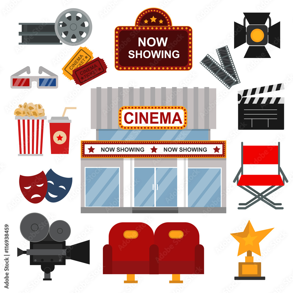 Icons for media cinema symbols vector illustration. Isolated cinema ...