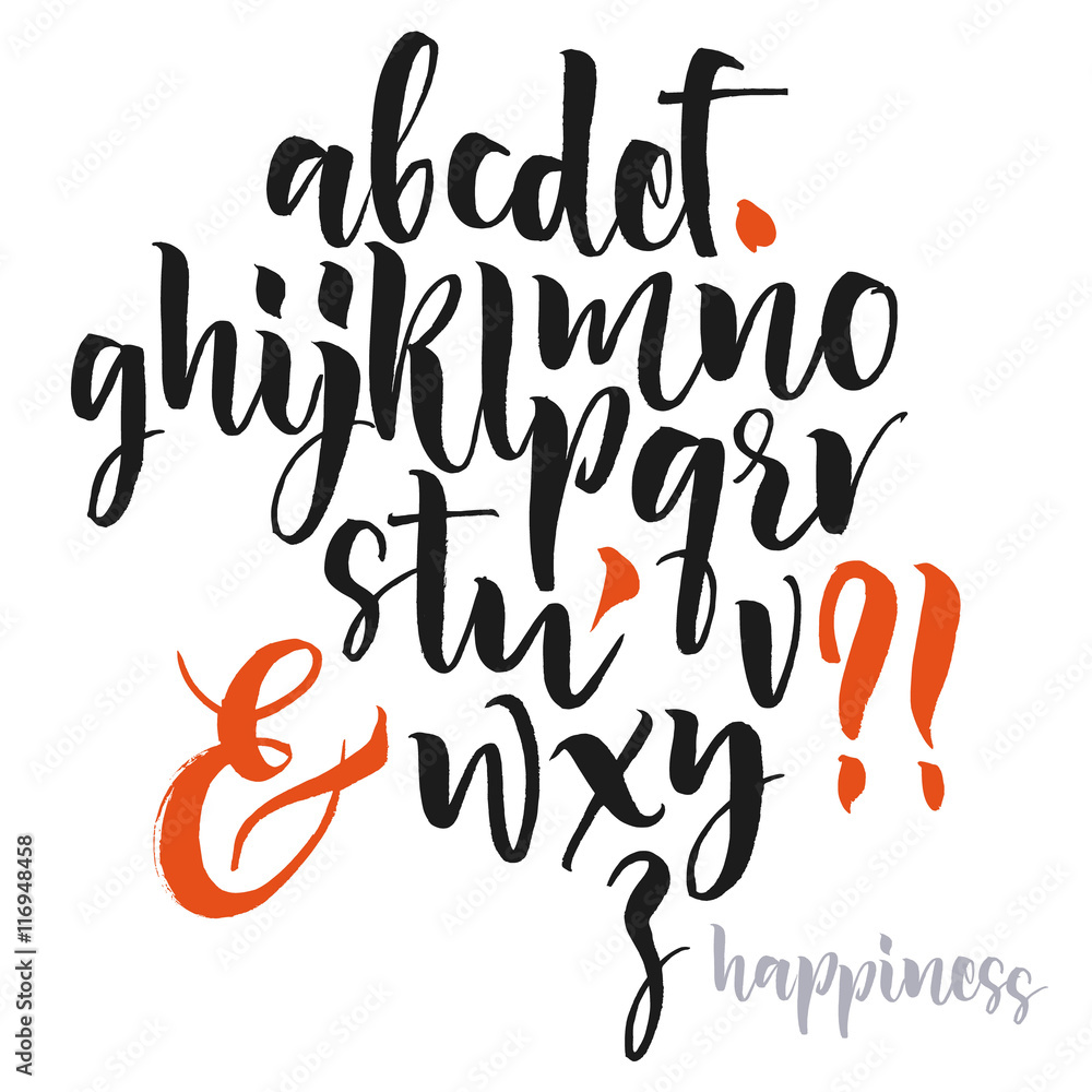 Alphabet letters: lowercase, uppercase, numbers. Vector alphabet. Hand ...