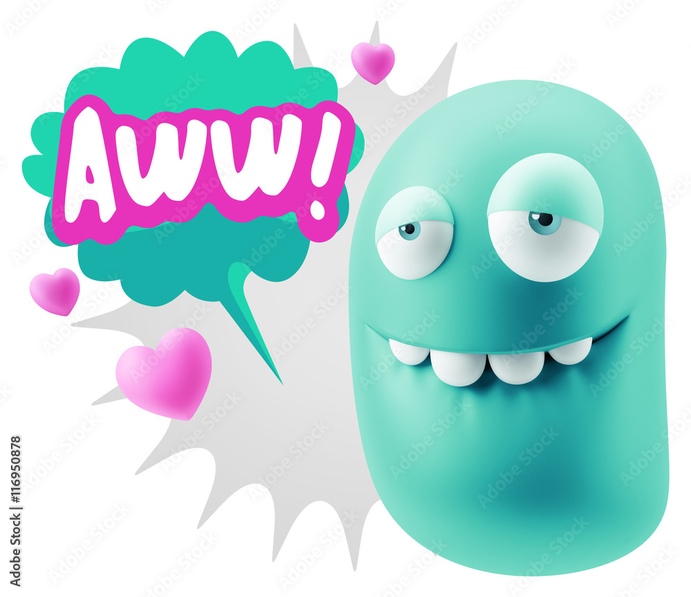 3d Rendering. Love Biting Lip Emoticon Face saying Awww with Col Stock ...