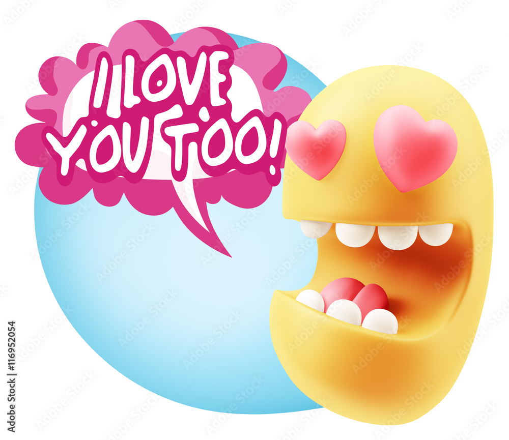3d Rendering. Emoji in love with heart eyes saying I Love You To Stock ...