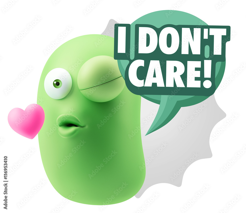 3d Rendering. Kiss Emoticon Face saying I Don't Care with Colorf Stock ...
