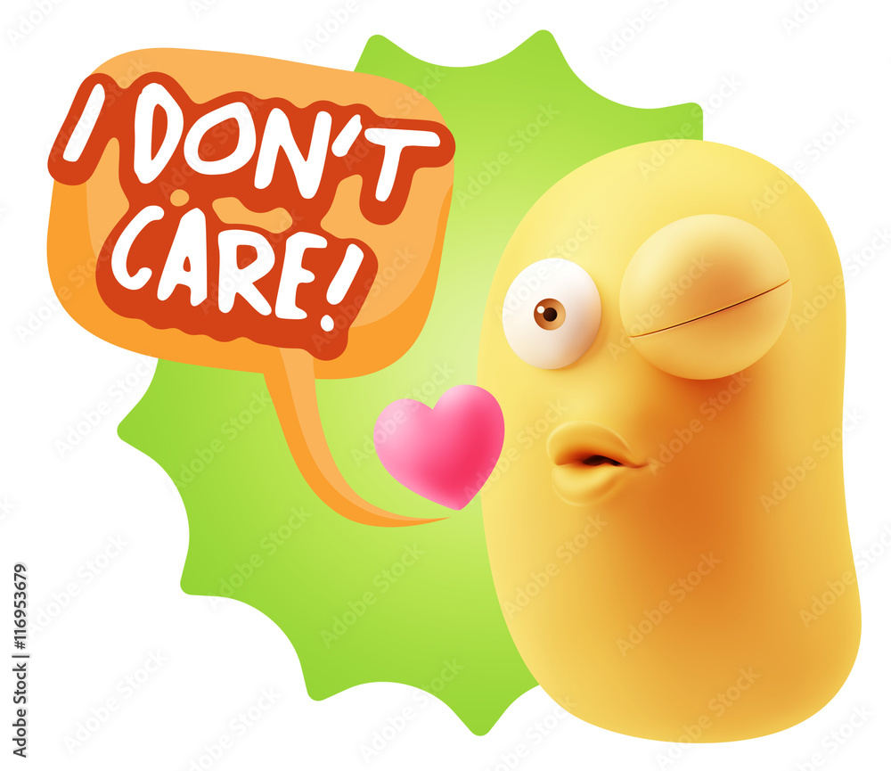 3d Rendering. Kiss Emoticon Face saying I Don't Care with Colorf Stock ...