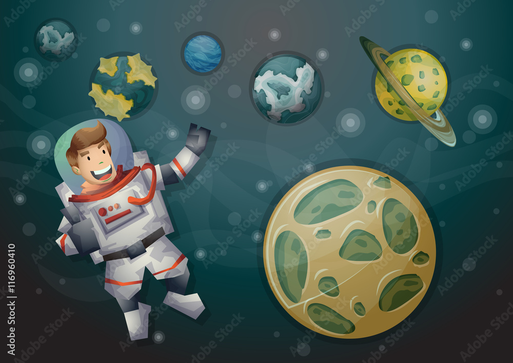 Cartoon vector space landscape background with separated layers for ...