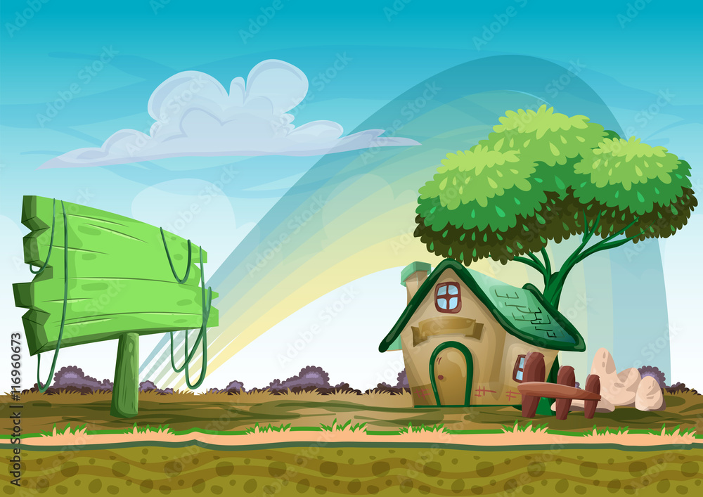 Cartoon vector landscape with separated layers for game and animation ...