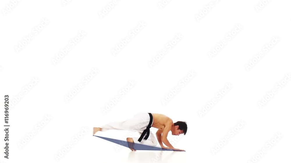 Karate man with a geometry line. White background Stock Video | Adobe Stock