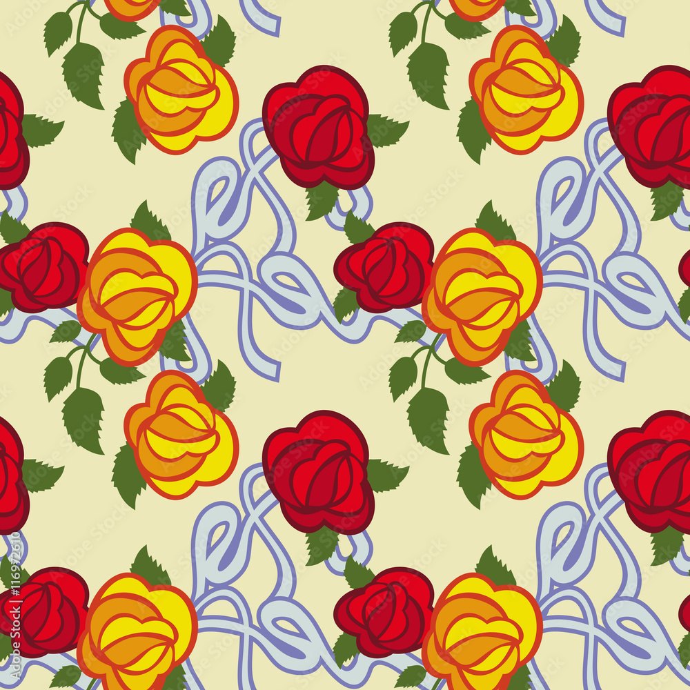 Seamless pattern with roses. Vector clip art. Stock Vector | Adobe Stock