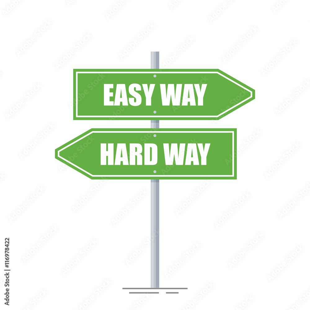 Easy and hard way directions sign isolated on white background. The ...
