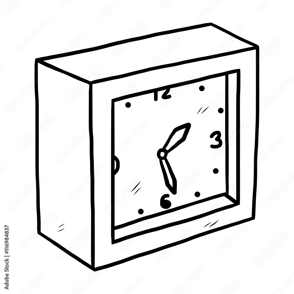 clock / cartoon vector and illustration, black and white, hand drawn ...