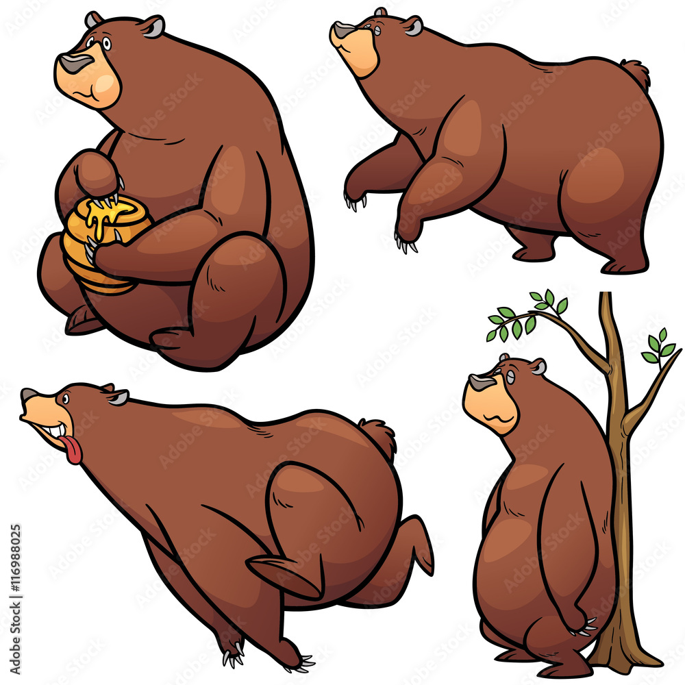 Vector illustration of Cartoon Bear Character Set Stock Vector | Adobe ...
