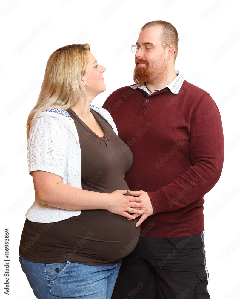 Overweight couple. Healthy lifestyle concept. Obese adults on white ...