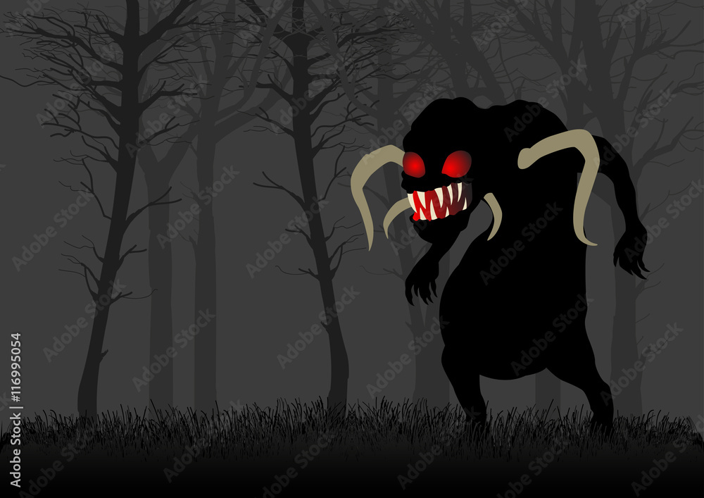 Scary Monster In Dark Woods Stock Vector | Adobe Stock