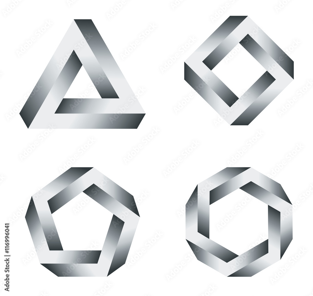 Penrose triangle and polygons with black and white gradients. Penrose ...