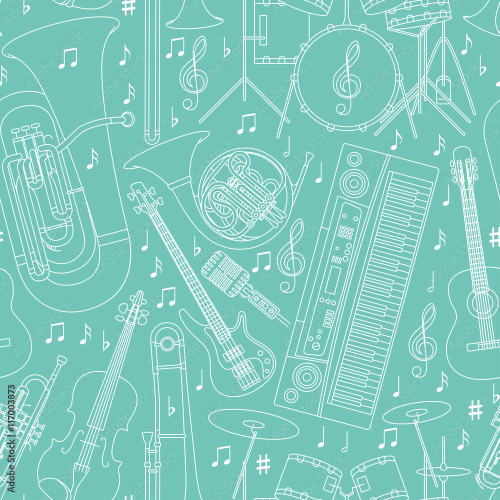 Seamless musical background made of different musical instruments ...