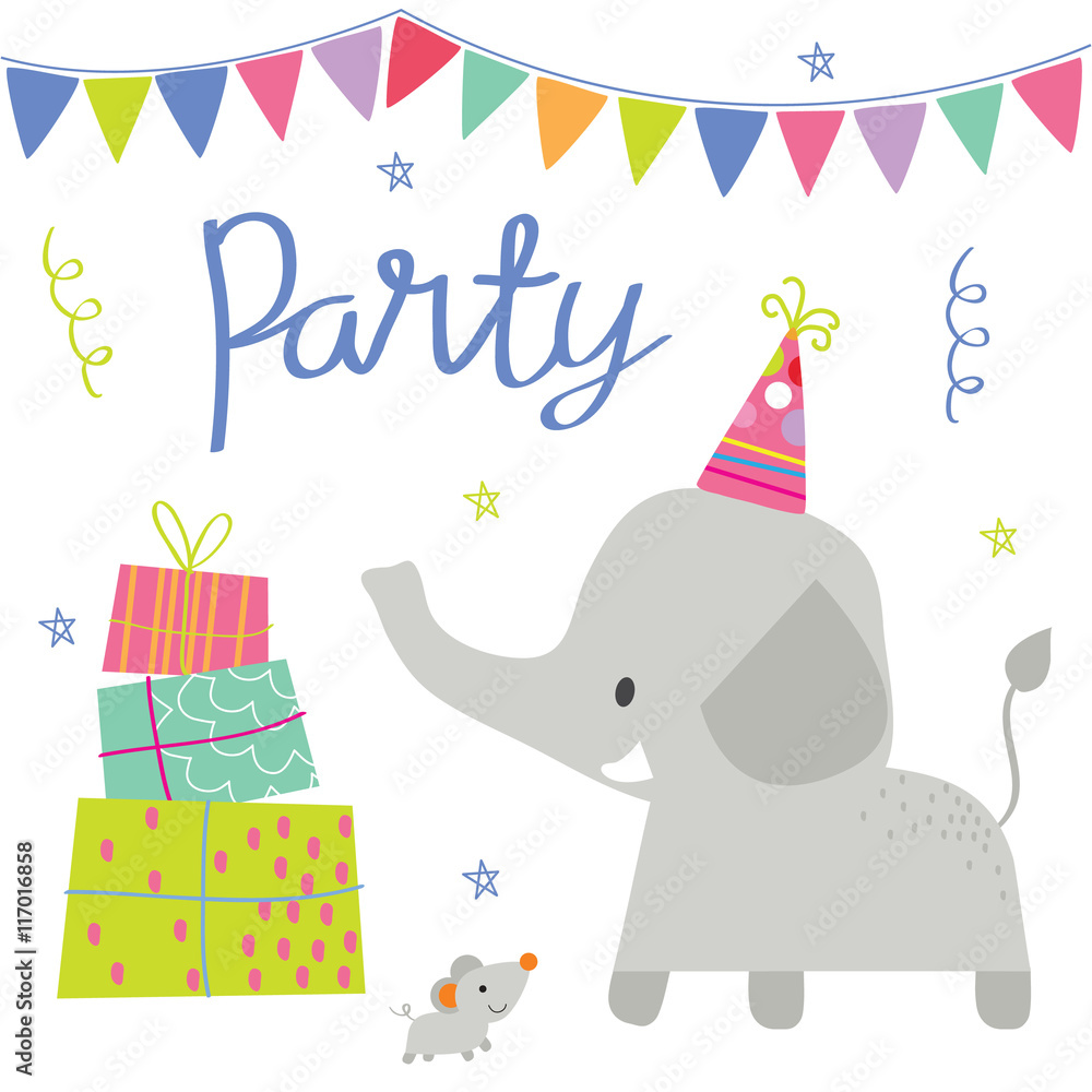 Cute elephant party Stock Vector | Adobe Stock