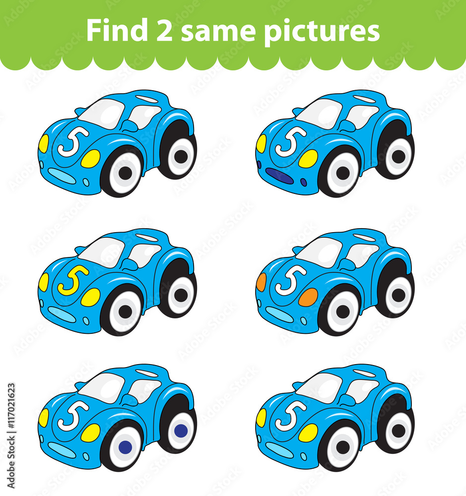 Children's educational game. Find two same pictures. Set of car toy for ...