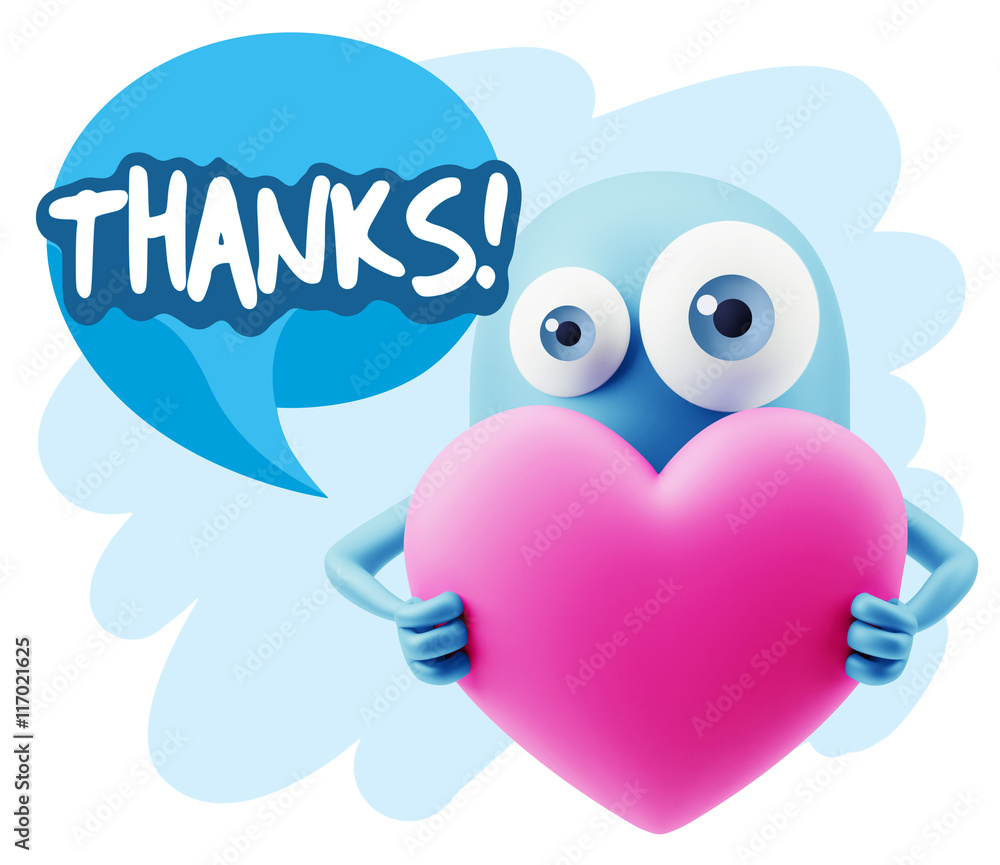 Fototapeta Złoty 3d Rendering. Love Emoticon Face Holding Heart saying ...