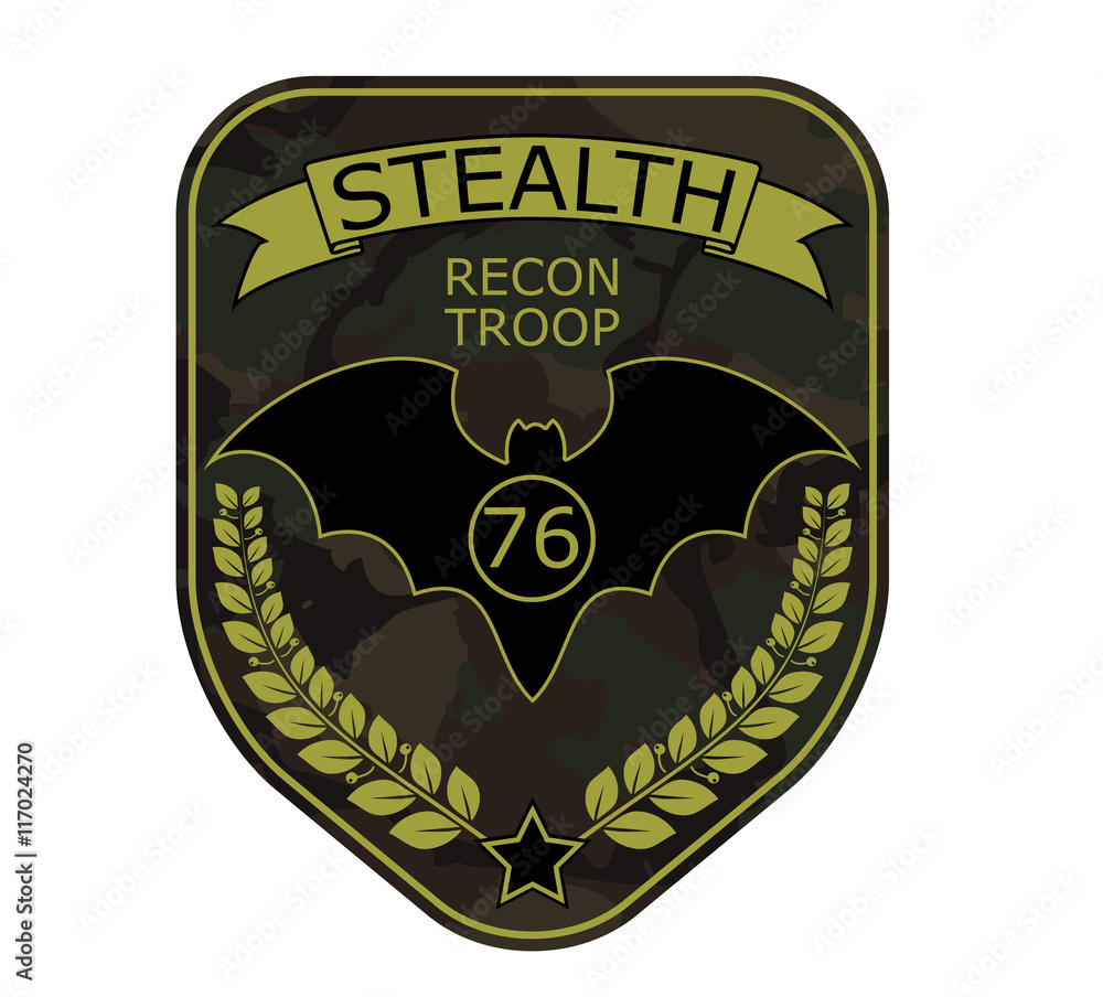 Recon troop military emblem patch with bat, ribbon, star and branch ...