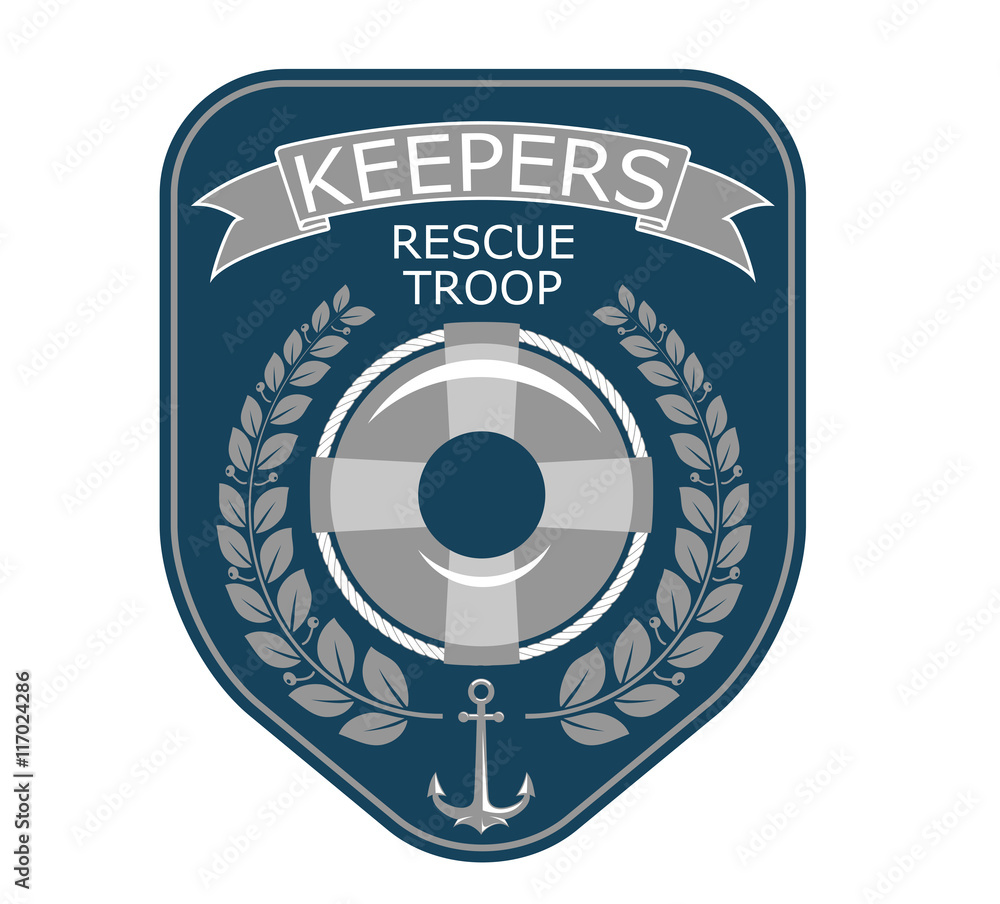 Sea rescue military emblem patch with lifebuoy, ribbon, anchor and ...