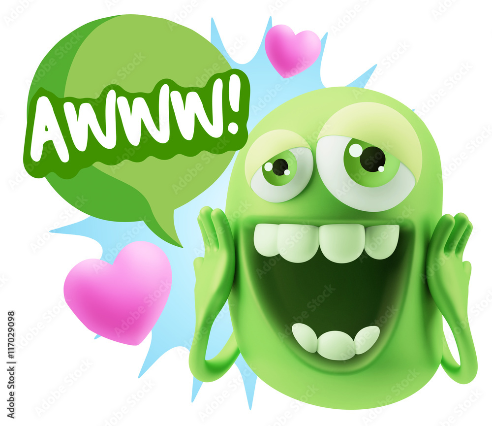 3d Rendering. Love Emoticon Face with hands on cheeks saying Aww Stock ...