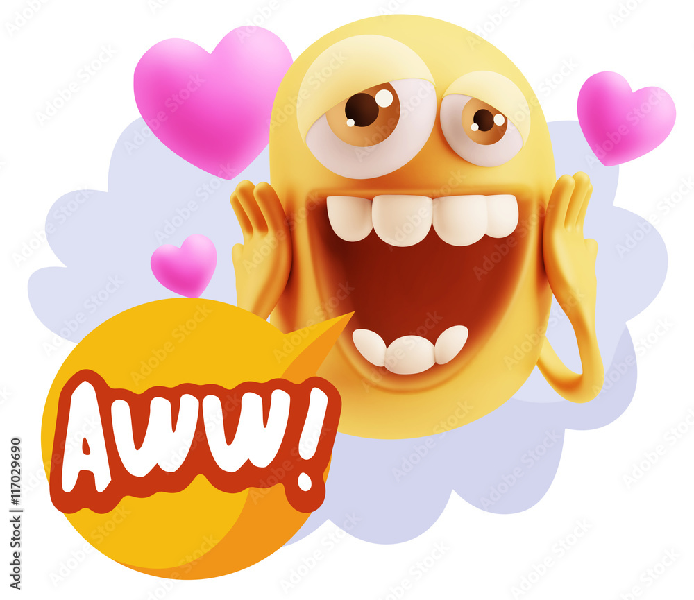 3d Rendering. Love Emoticon Face with hands on cheeks saying Aww Stock ...