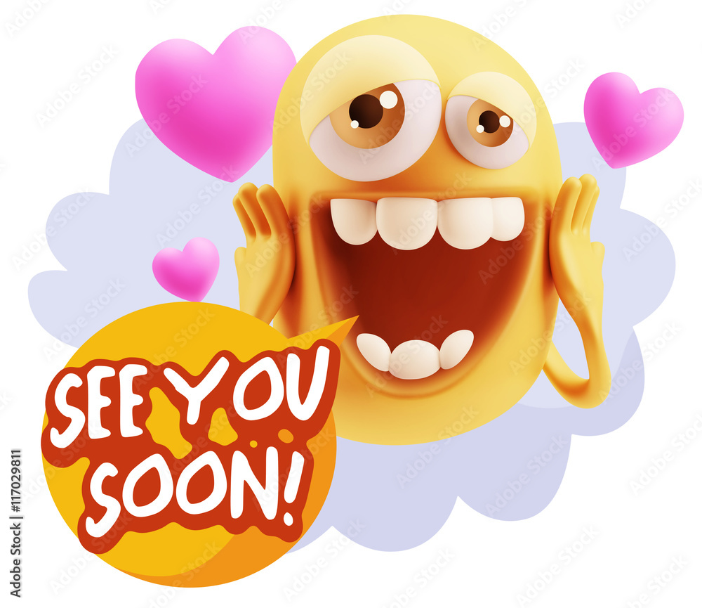 3d Rendering. Love Emoticon Face with hands on cheeks saying See Stock ...