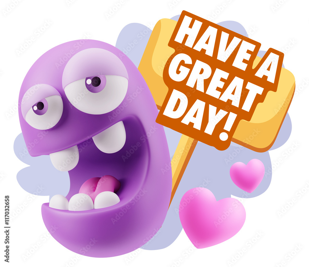 3d Rendering. Emoticon Face in Love saying Have A Great Day with Stock ...