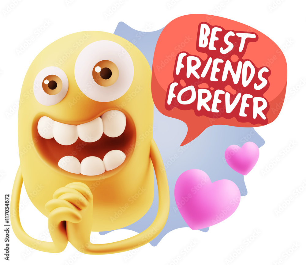 3d Rendering. Love Emoticon Face saying Best Friends Forever wit Stock ...