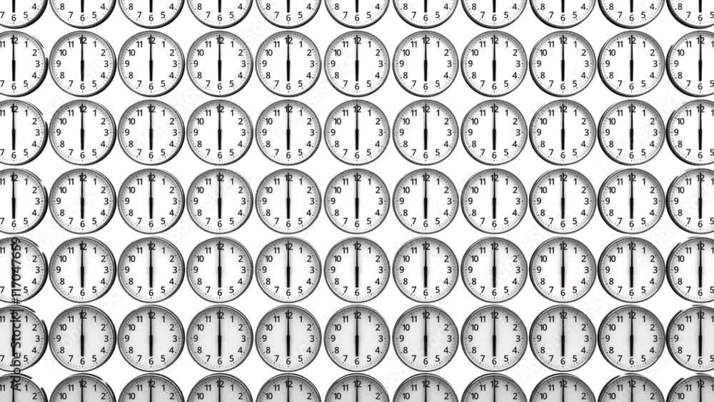 Reverse Clocks On White Background. Loop able 3DCG render Abstract ...