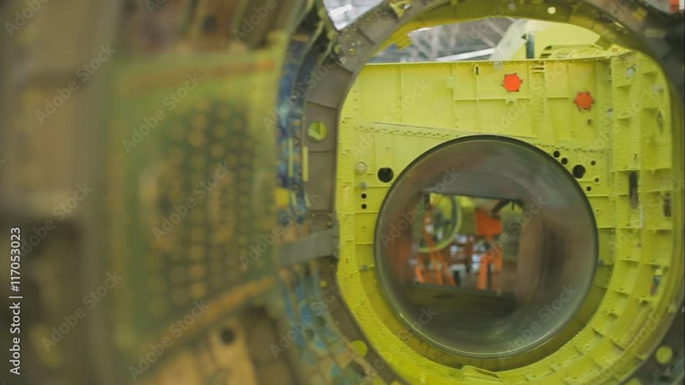 Inner covering of aircraft parts manufactured at plant, inside view ...