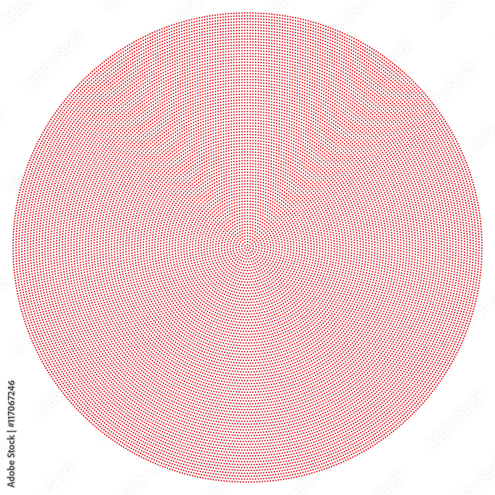 Radial dot pattern. Red dots going from the center outwards and form ...