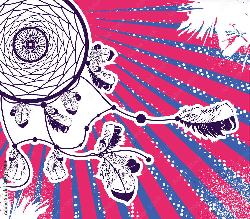 Hand drawn native american dreamcatcher retro style. Vector illu Stock ...