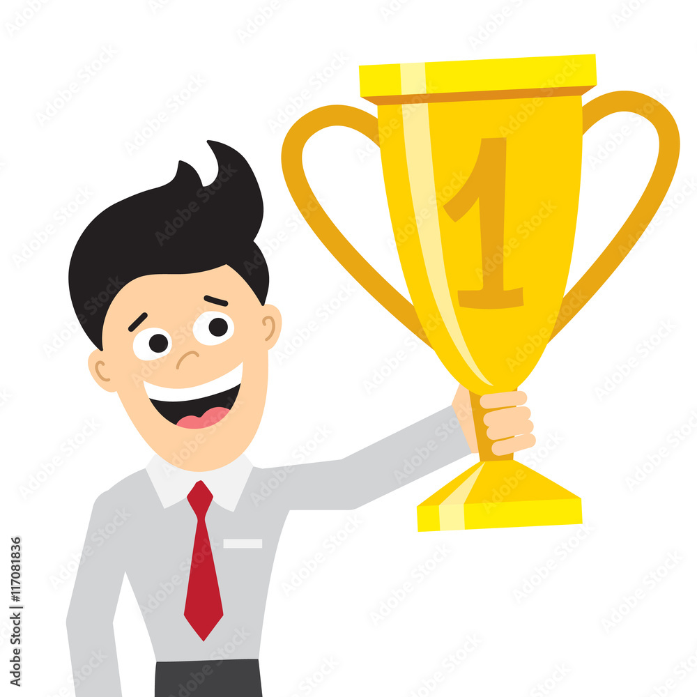 Businessman with trophy. Isolated happy cartoon character. Concept of ...