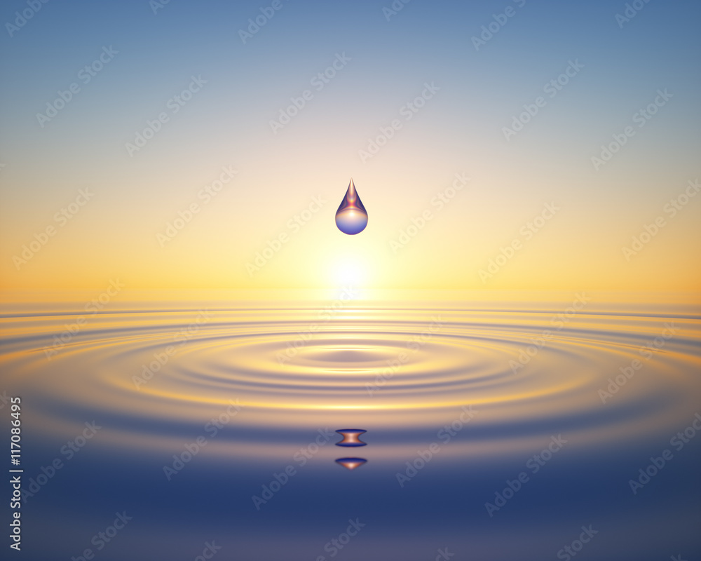 Wassertropfen im Ozean im Sonnenuntergang Stock-Foto | Adobe Stock