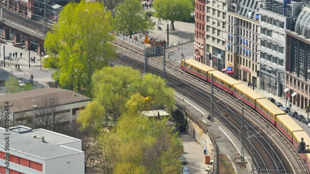 train get to berlin train station as seen from high point of view ...