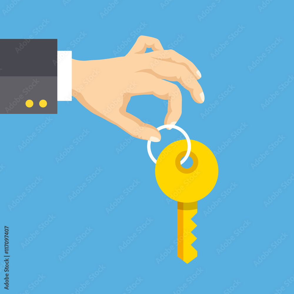 Hand holding key. Flat style design vector illustration Stock Vector ...
