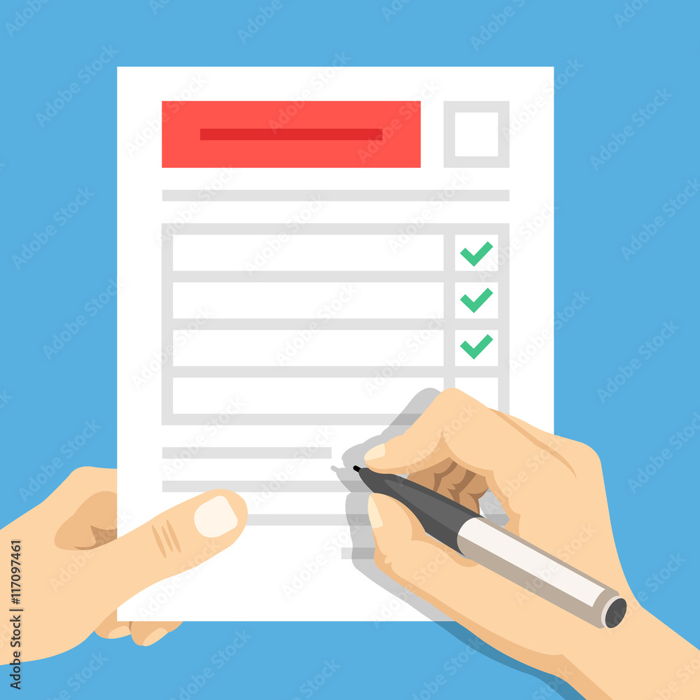 Man hand filling form. Hand holding survey sheet or exam test and hand ...