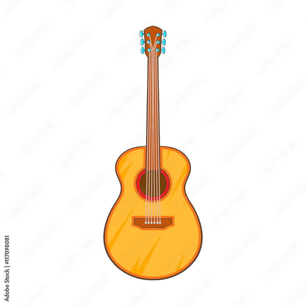 Guitar icon in cartoon style isolated on white background. Musical ...