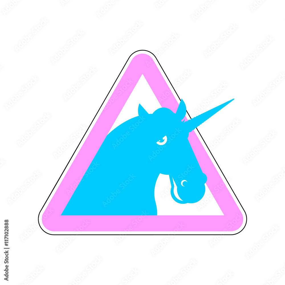 Warning sign of attention unicorn. Dangers of yellow sign with m Stock ...