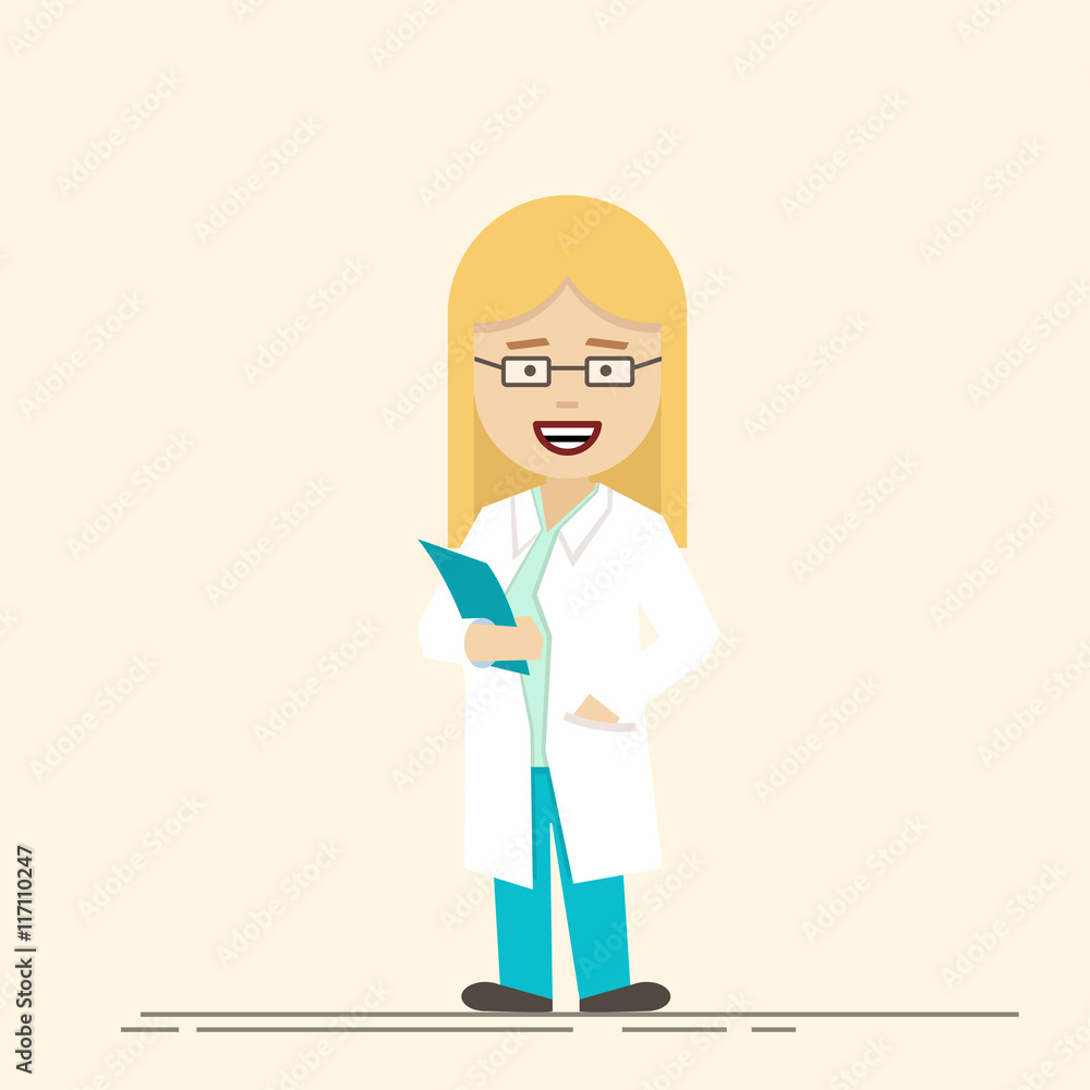 Cartoon female doctor or nurse with documents in hand isolated on a ...